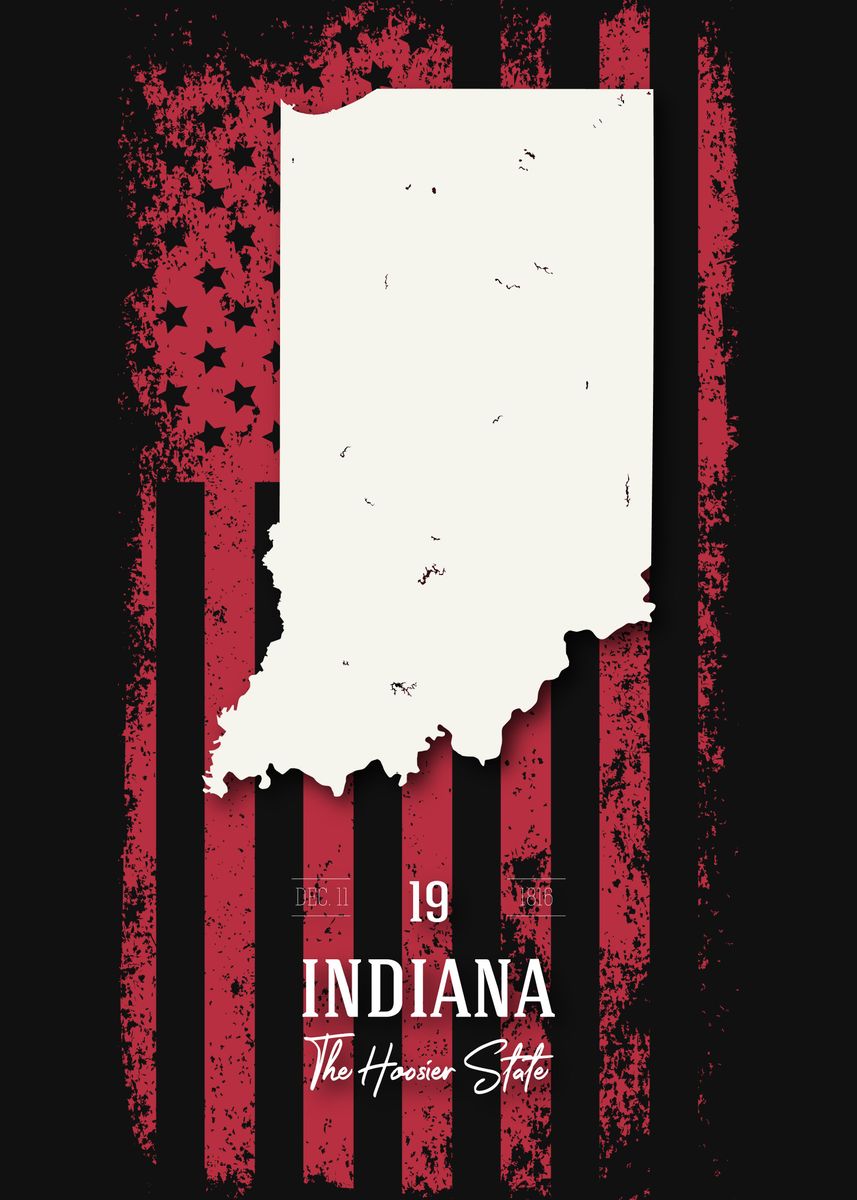 'Indiana State Map USA' Poster, picture, metal print, paint by dkDesign ...