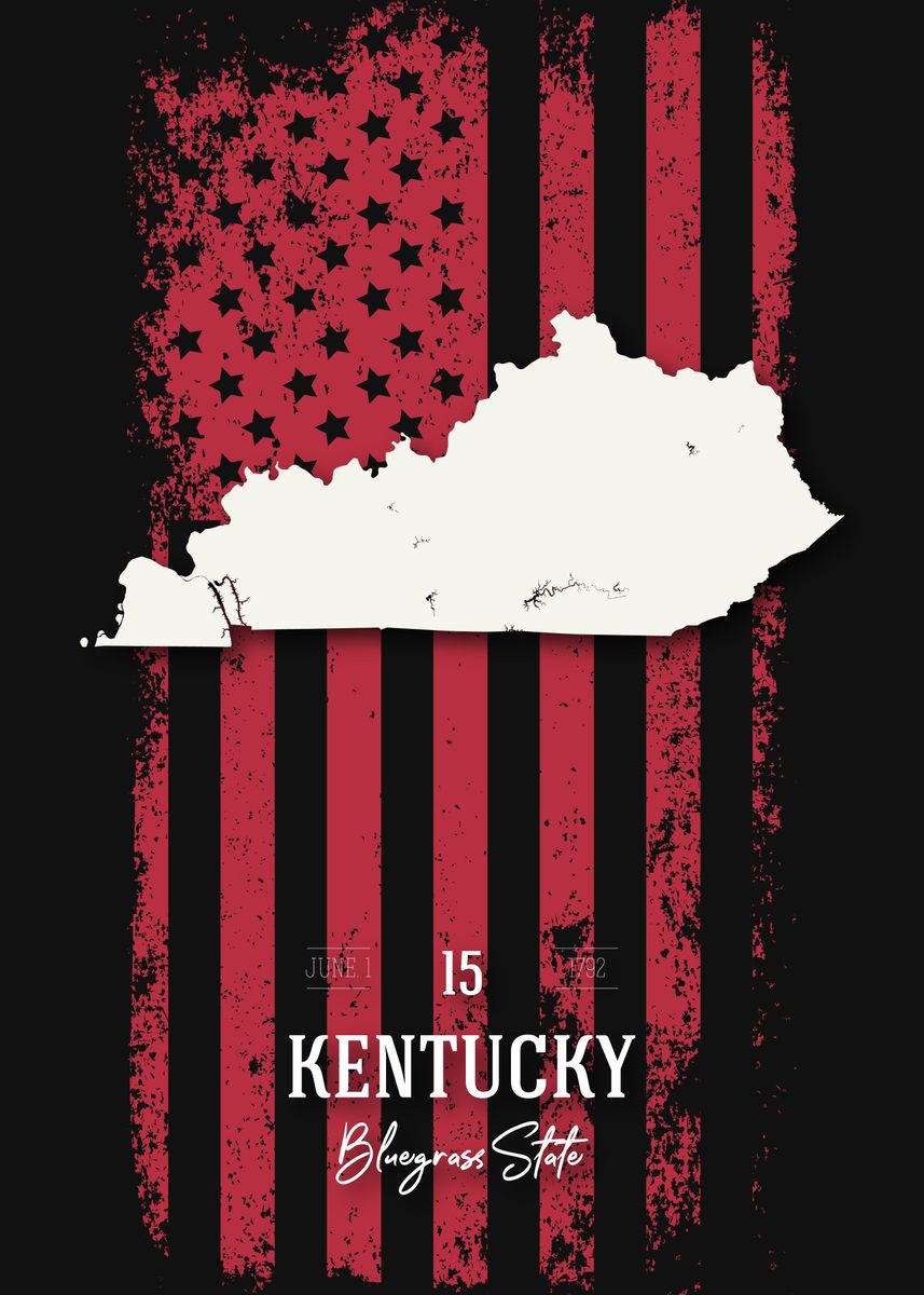 'Kentucky State Map USA' Poster, picture, metal print, paint by ...