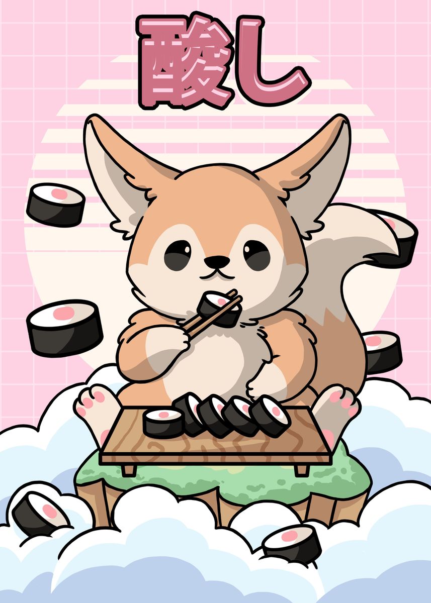 'Kawaii Fennec Fox Sushi' Poster, picture, metal print, paint by ...
