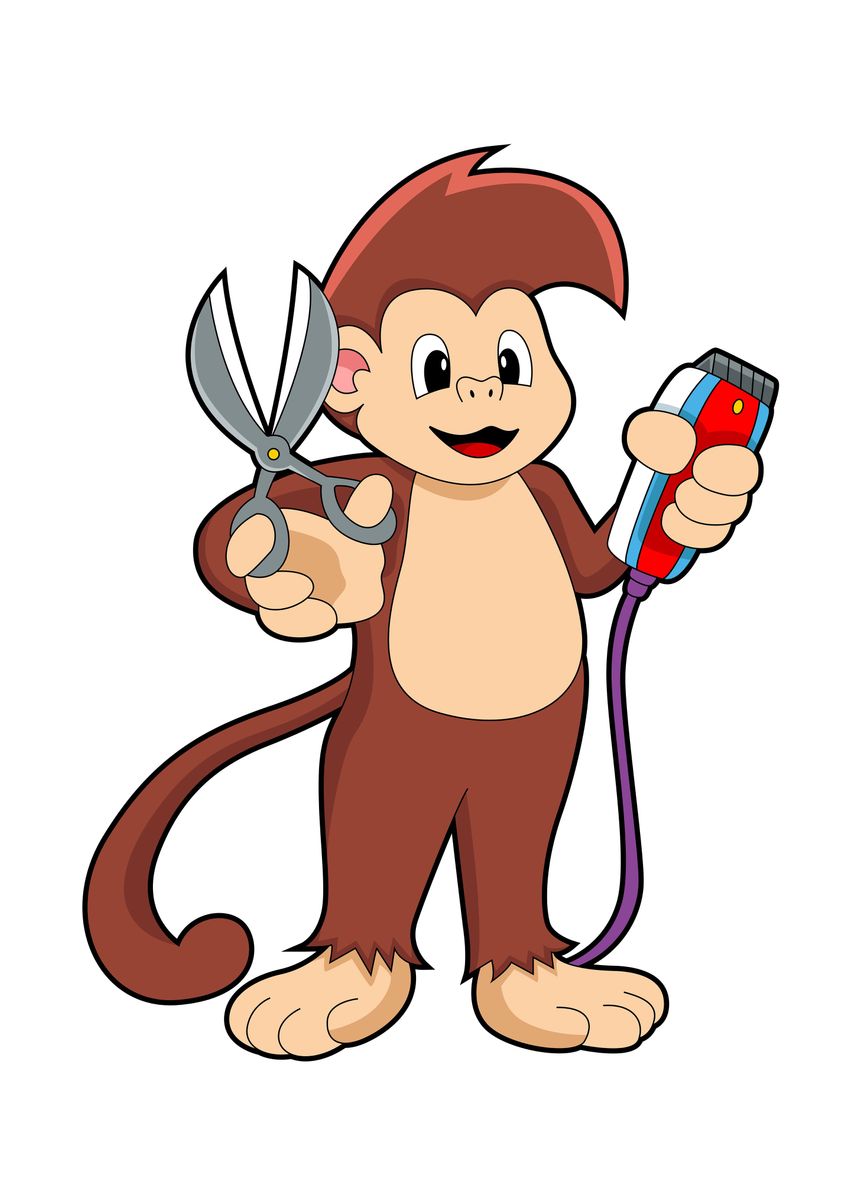 'Monkey Hairdresser Razor' Poster, picture, metal print, paint by ...