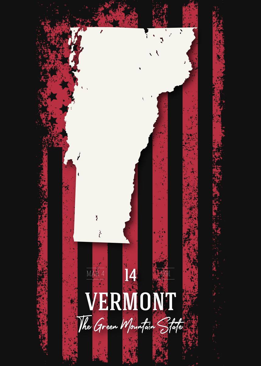 'Vermont State Map USA' Poster, picture, metal print, paint by dkDesign ...