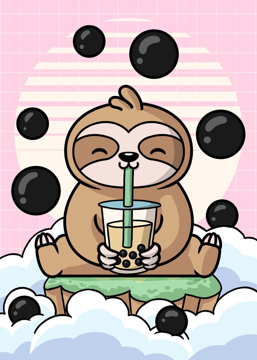 'Kawaii Sloth Boba Milk Tea' Poster, picture, metal print, paint by ...