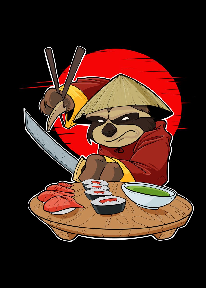 'Samurai Sushi Sloth Japan' Poster by MaximusDesigns | Displate