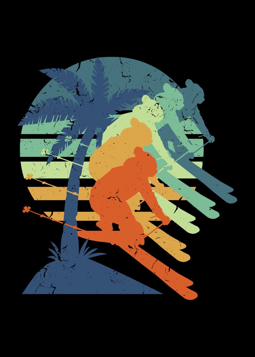 'Retro Skiing Vintage Cool' Poster, picture, metal print, paint by ...