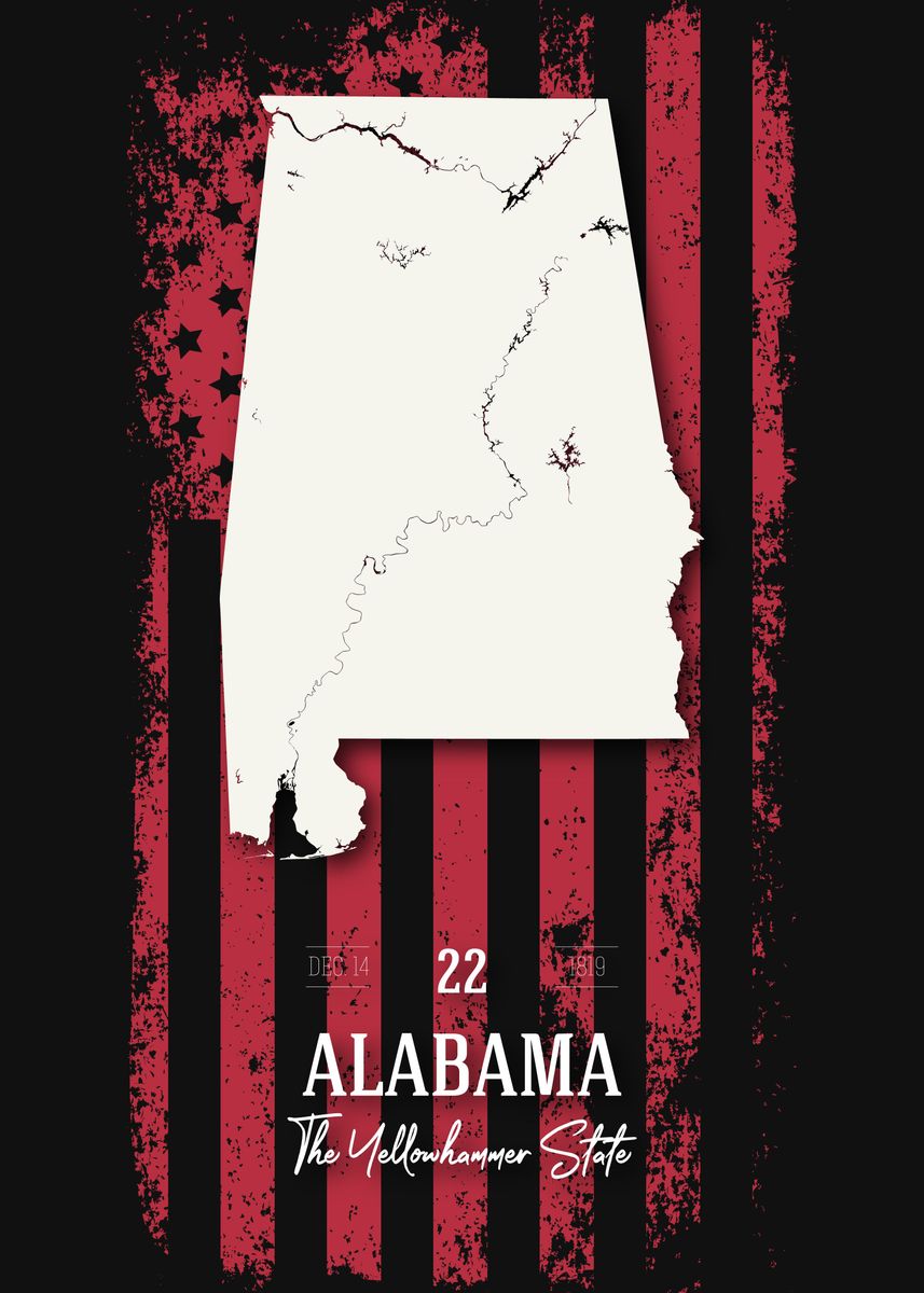 'Alabama State Map USA' Poster, picture, metal print, paint by dkDesign ...