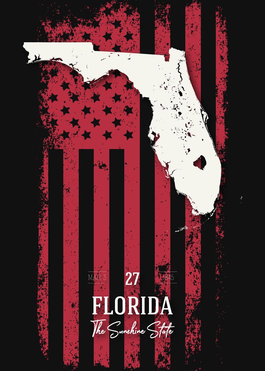 'Florida State Map USA' Poster, picture, metal print, paint by dkDesign ...