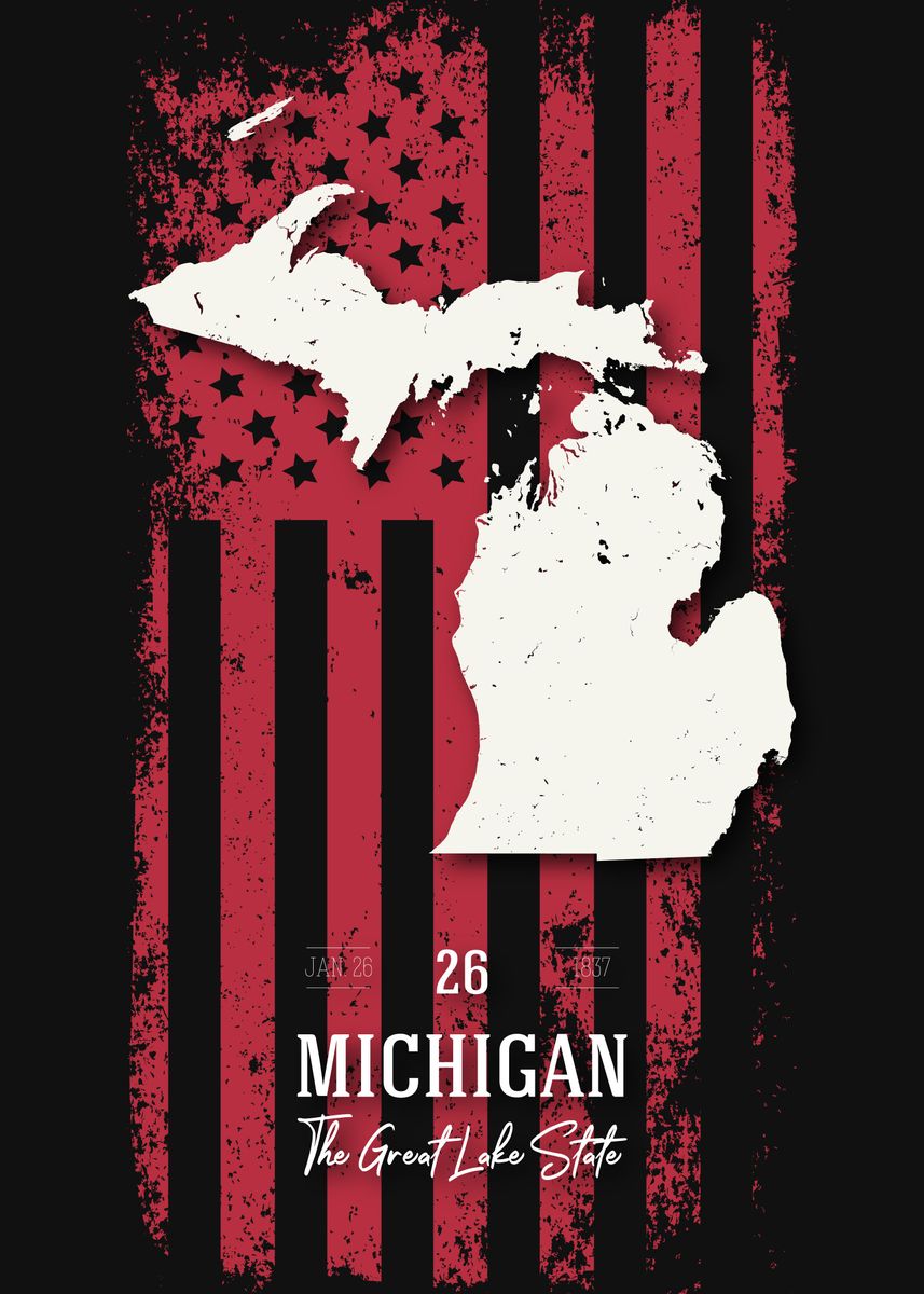'Michigan State Map USA' Poster, picture, metal print, paint by ...