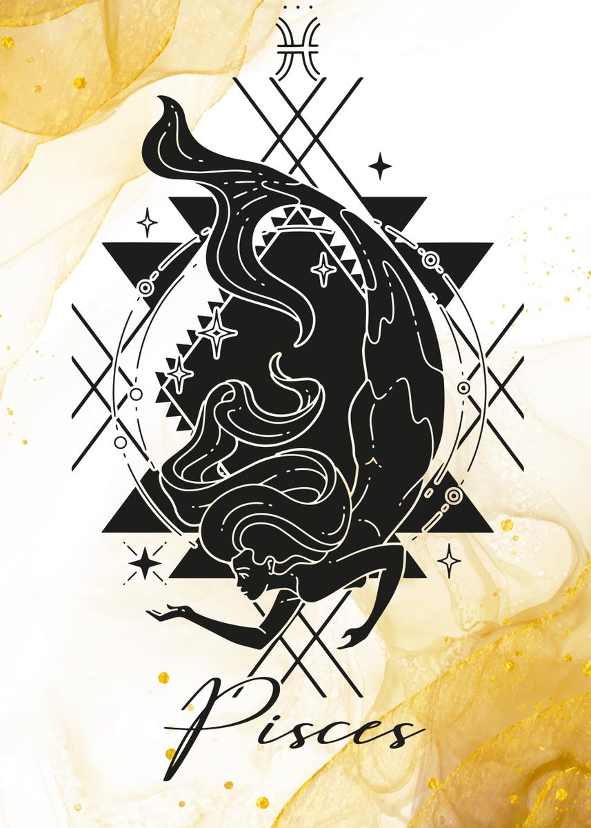 'Zodiac Sign Pisces gold' Poster, picture, metal print, paint by Stefan ...