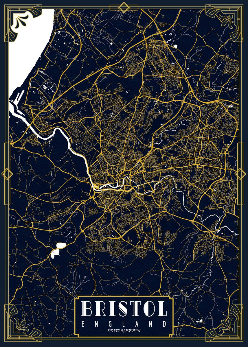 'Bristol City Map Gold' Poster by deMAP Studio | Displate