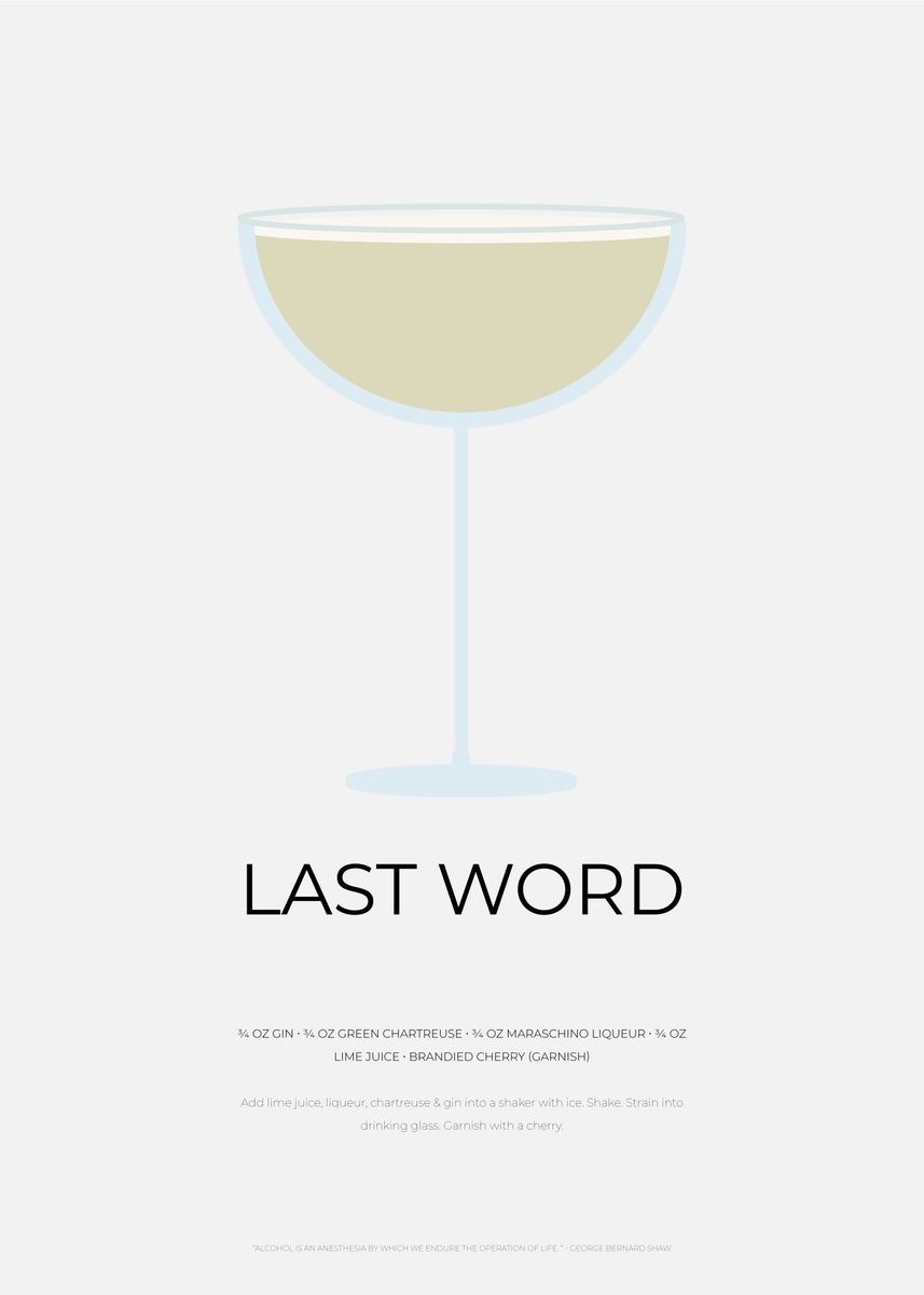 'Last Word Cocktail Recipe' Poster, picture, metal print, paint by aio ...
