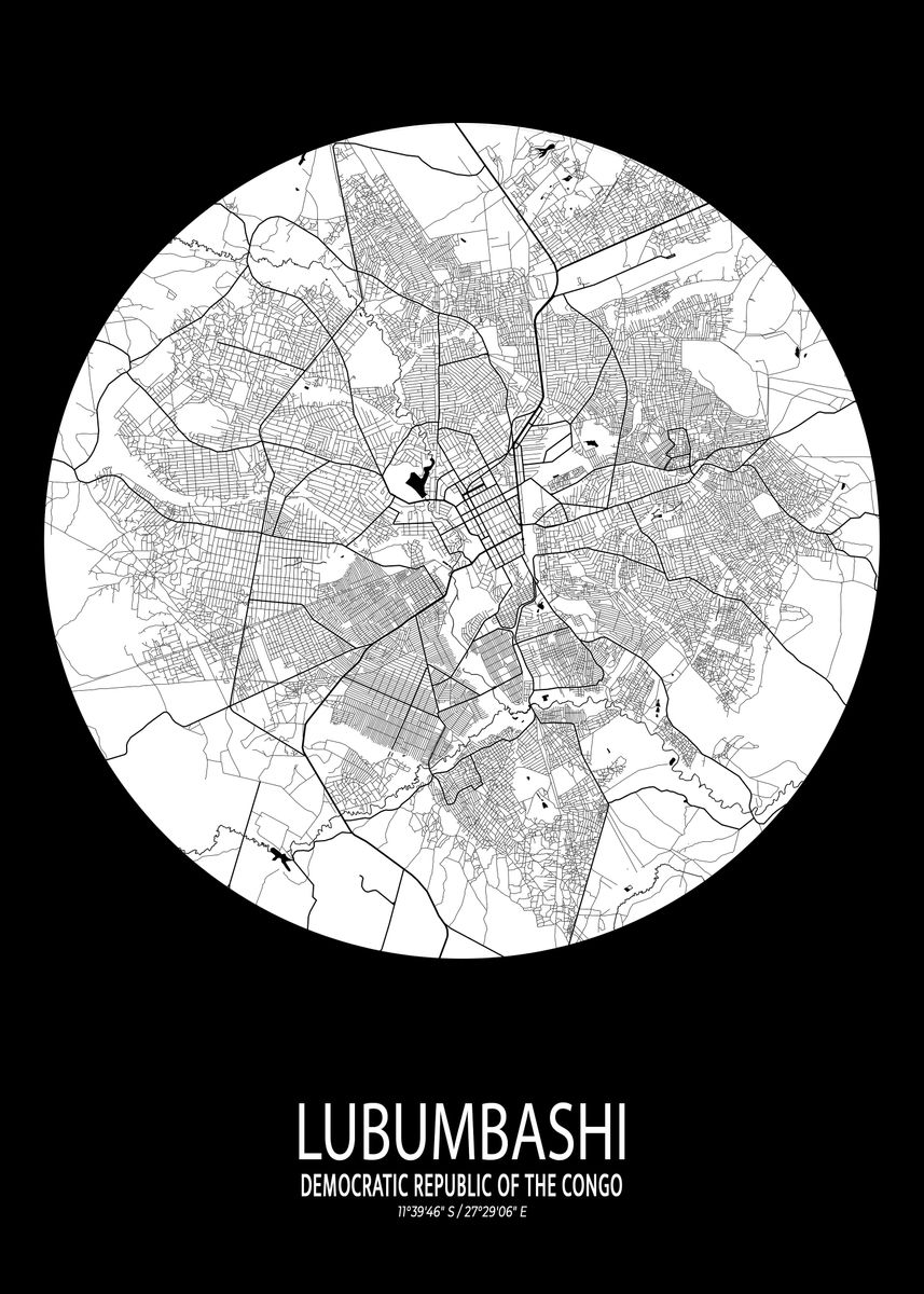 'Lubumbashi City Map Moon' Poster, picture, metal print, paint by deMAP Studio | Displate