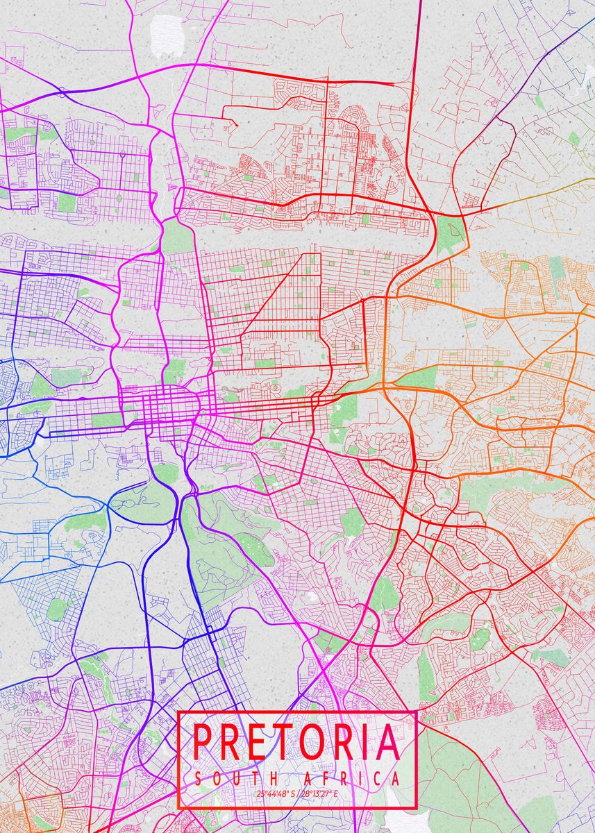 'Pretoria City Map Colorful' Poster, picture, metal print, paint by ...