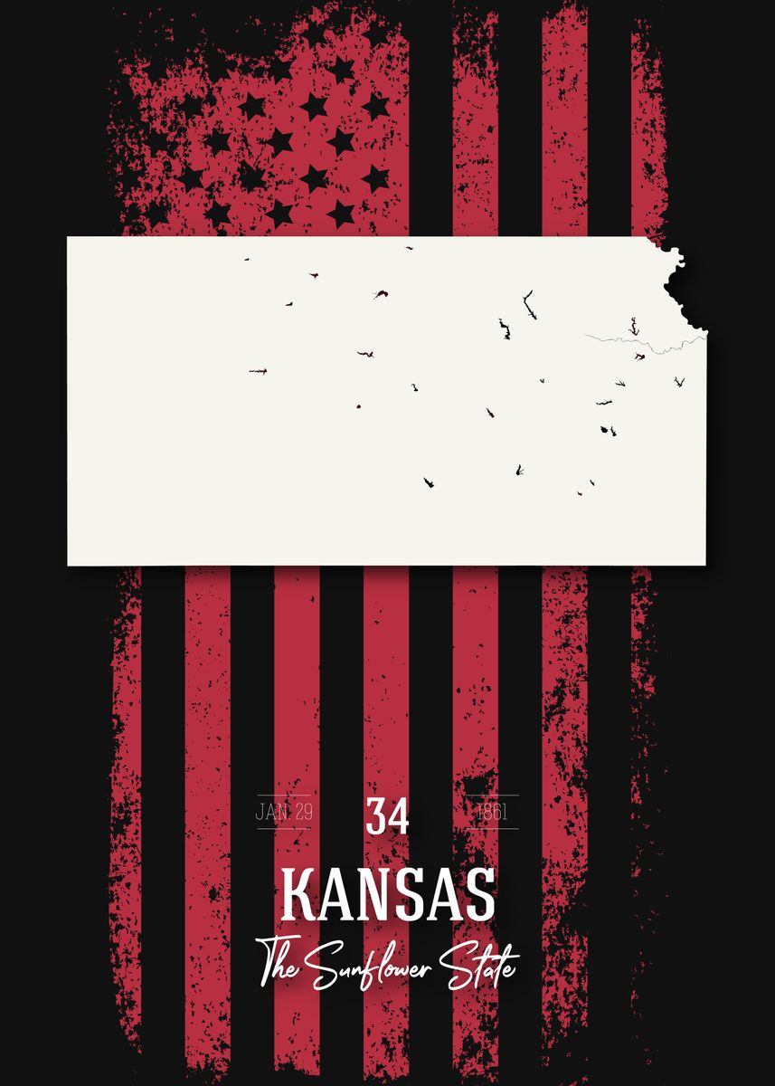 'Kansas State Map USA' Poster, picture, metal print, paint by dkDesign ...