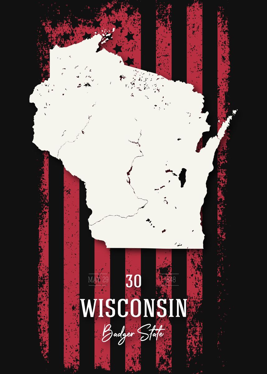 'Wisconsin State Map USA' Poster, picture, metal print, paint by ...