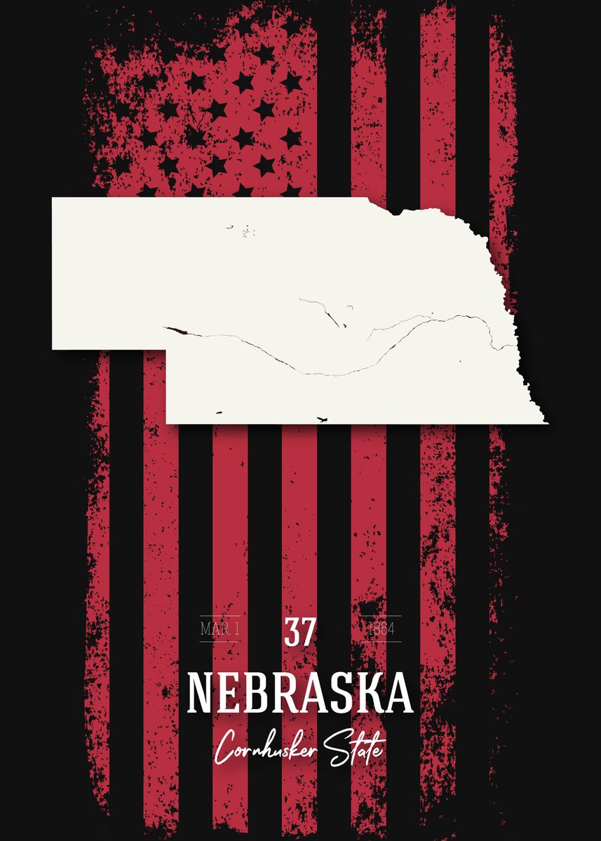 'Nebraska State Map USA' Poster, picture, metal print, paint by ...