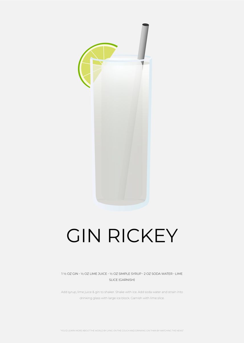 'Gin Rickey Cocktail Recipe' Poster, picture, metal print, paint by aio ...