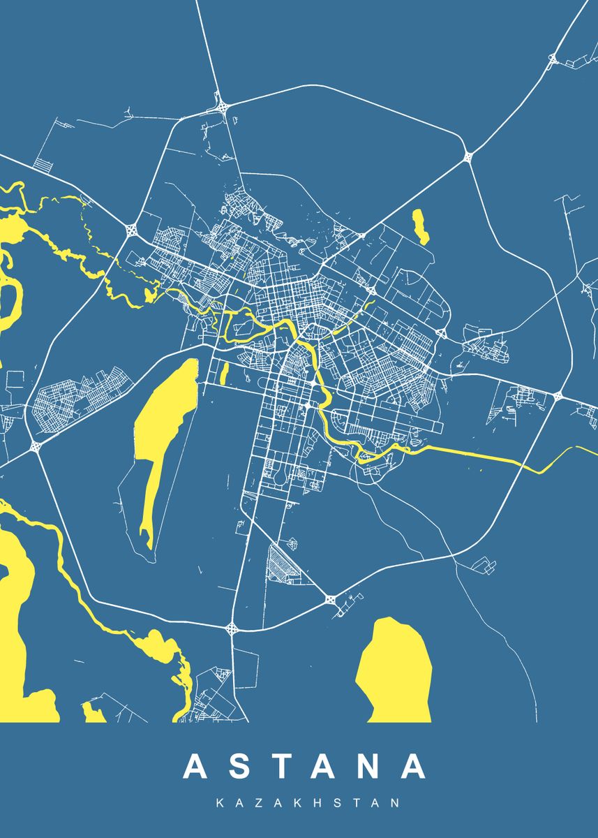'ASTANA Map KAZAKHSTAN' Poster, picture, metal print, paint by ...