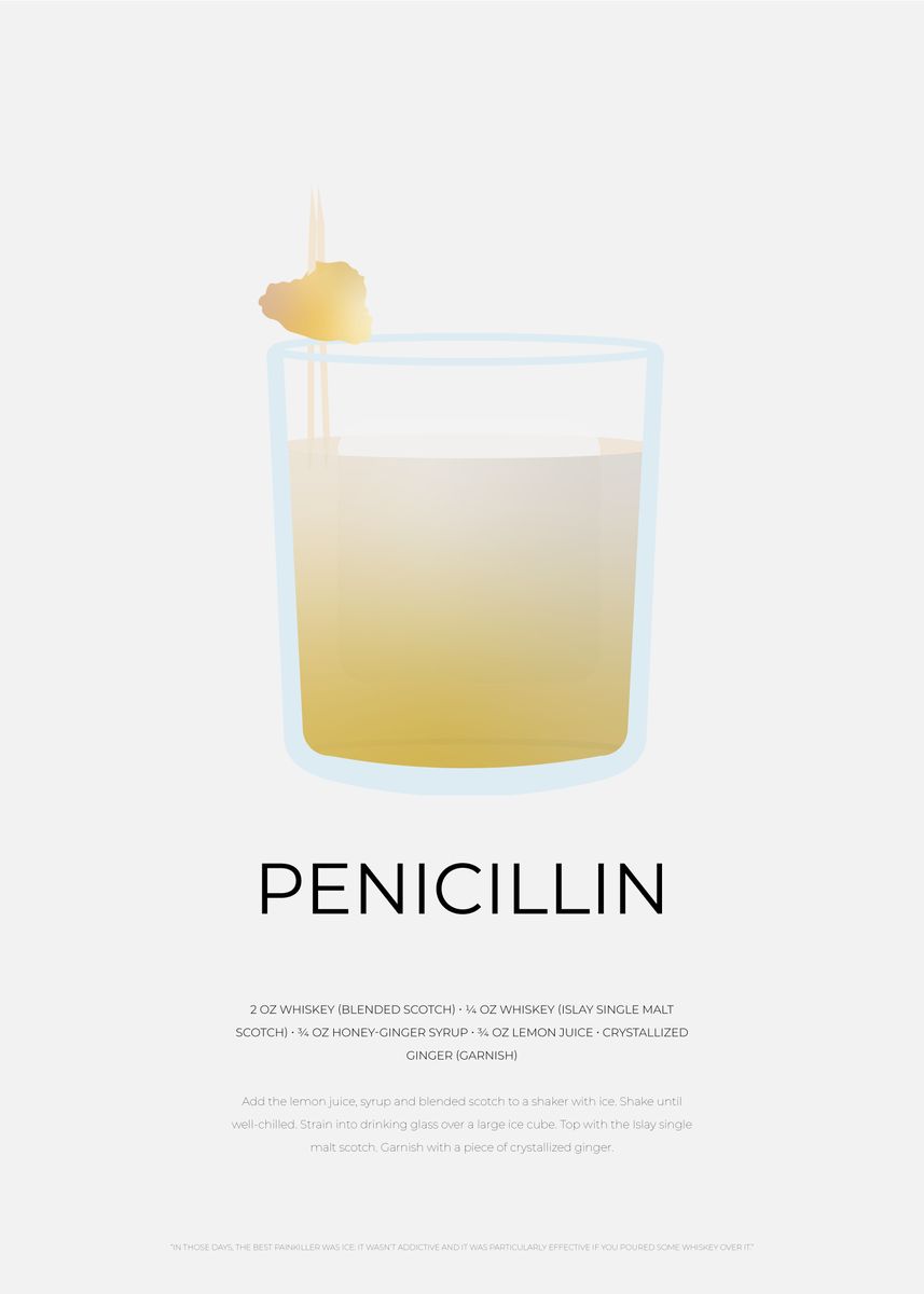 'Penicillin Cocktail Recipe' Poster, picture, metal print, paint by aio ...