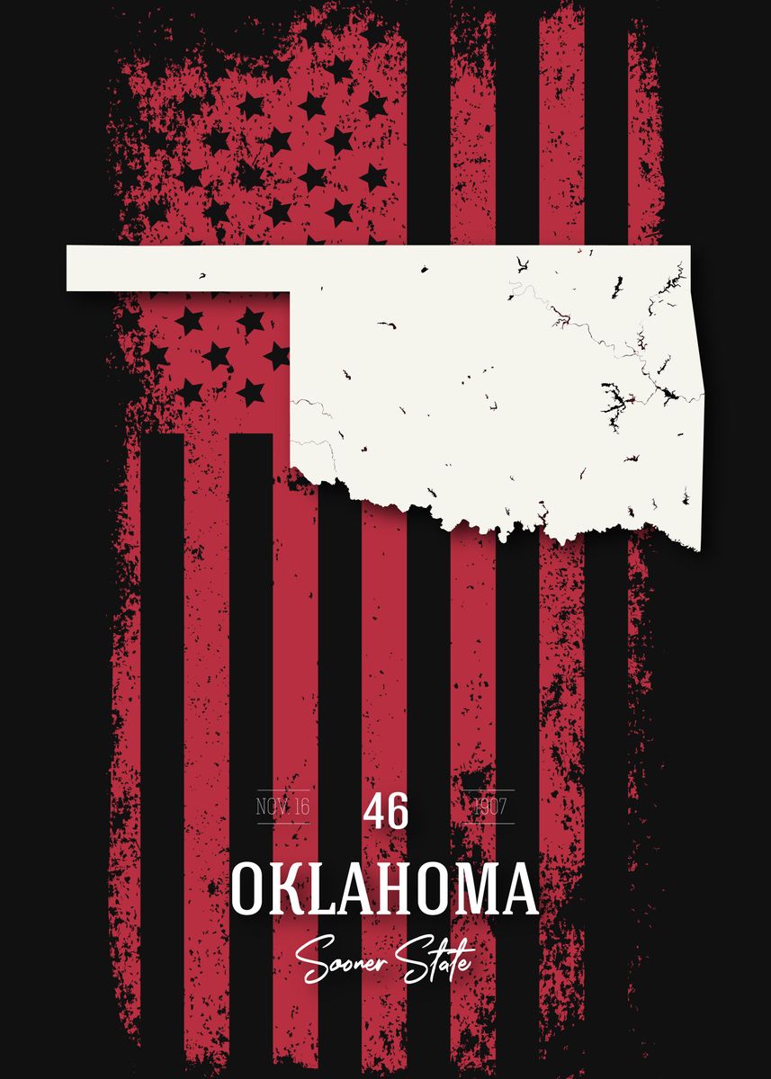'Oklahoma State Map USA' Poster, picture, metal print, paint by ...