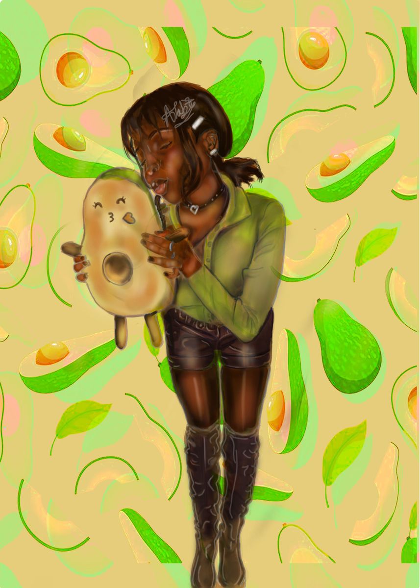 'Avocado Girl' Poster, picture, metal print, paint by AMYN | Displate