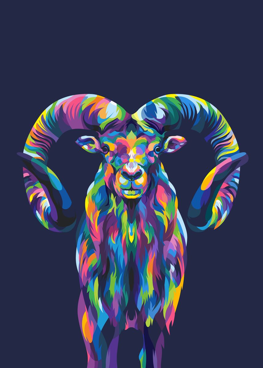 'Ram in colorful style' Poster, picture, metal print, paint by ISA ...