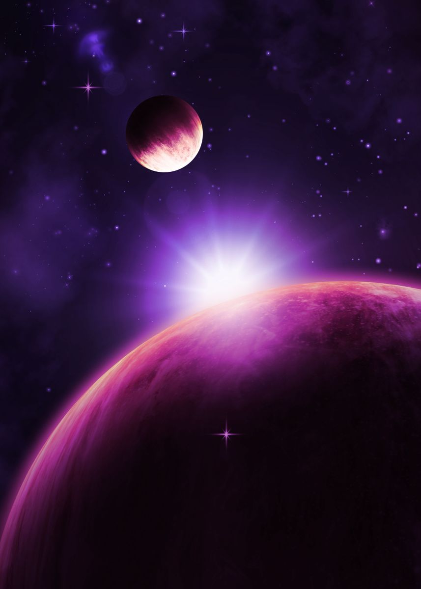 'Sunrise in space' Poster, picture, metal print, paint by Hasnaa Art ...