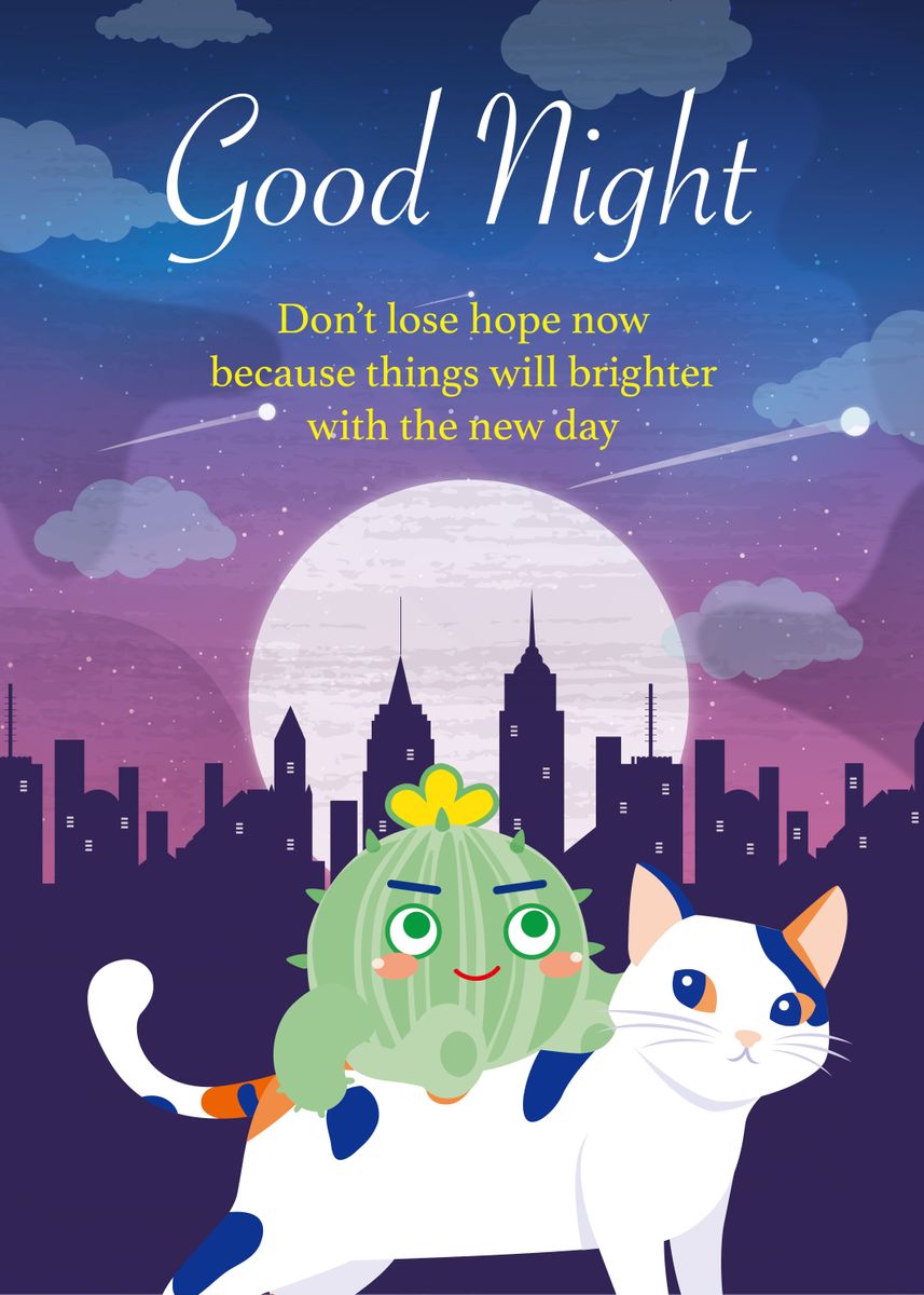 'Good Night' Poster, picture, metal print, paint by Rita Lin | Displate