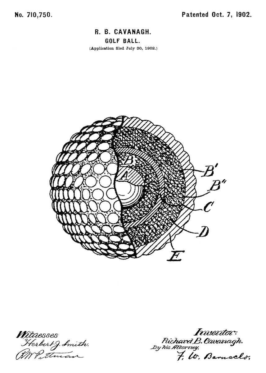 'Golf Ball Blueprint' Poster, picture, metal print, paint by Max Ronn ...