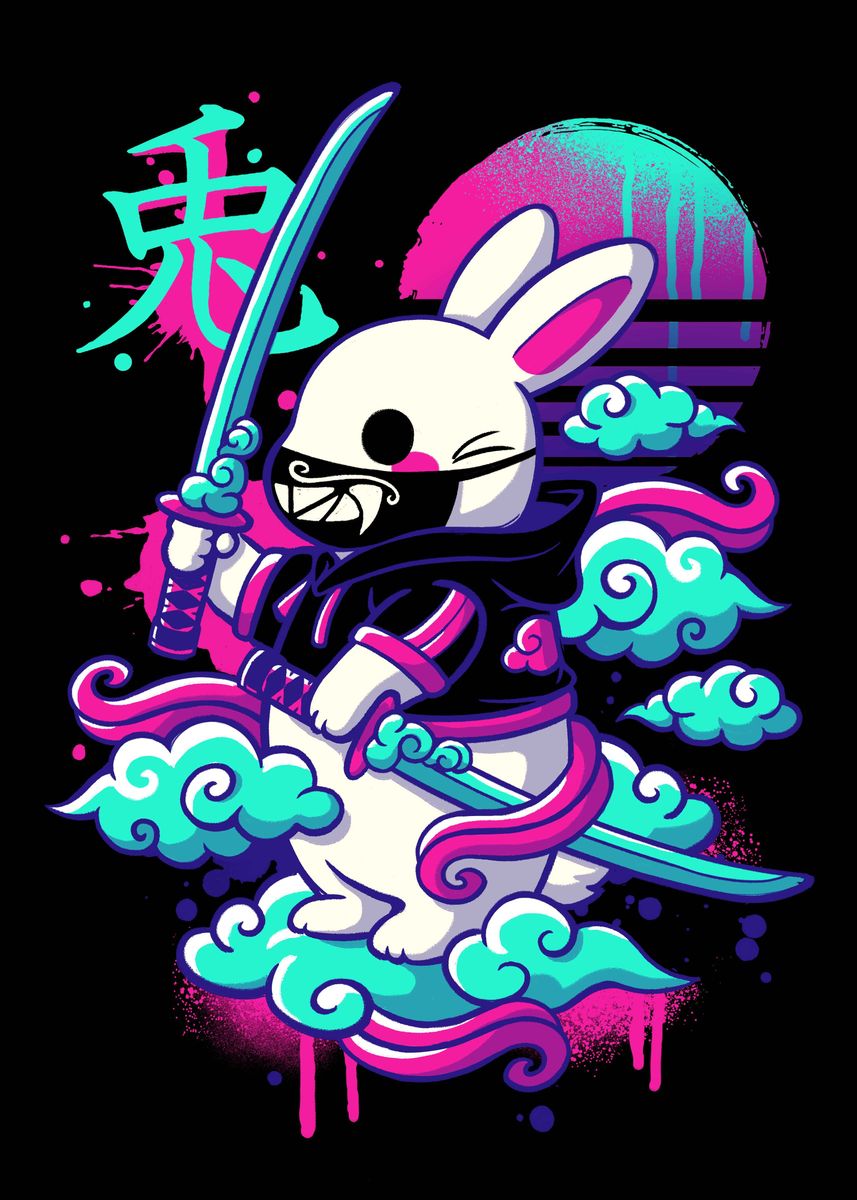'Cyber samurai bunny' Poster, picture, metal print, paint by NemiMakeit ...