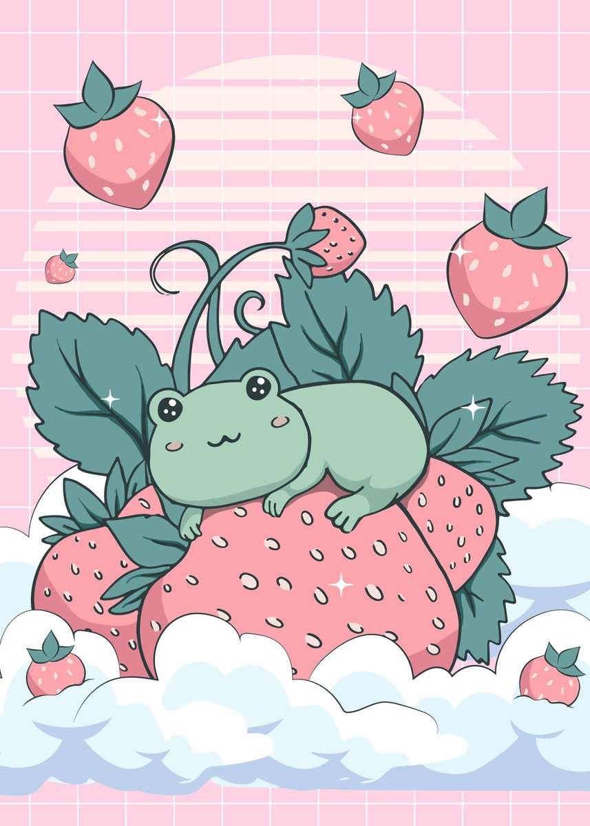 'Cottagecore Kawaii Frog' Poster, picture, metal print, paint by ...