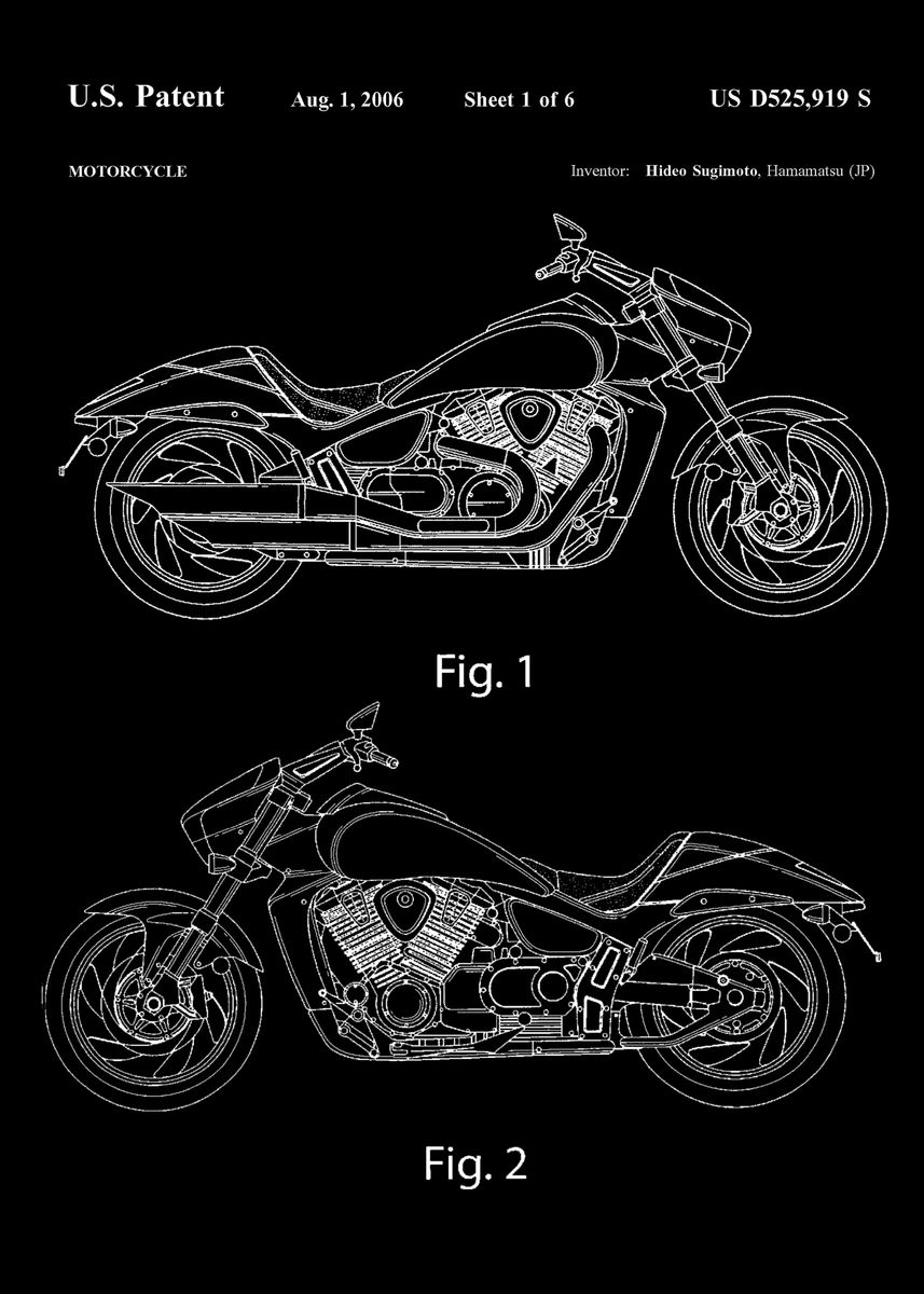 'Motorcycle Blueprint' Poster, picture, metal print, paint by Max Ronn ...