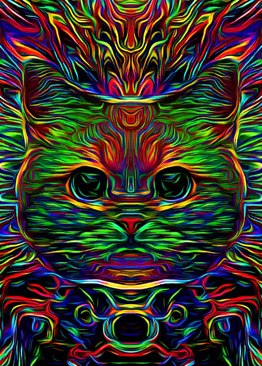 'Psychedelic Cat Acid Art' Poster, picture, metal print, paint by ...