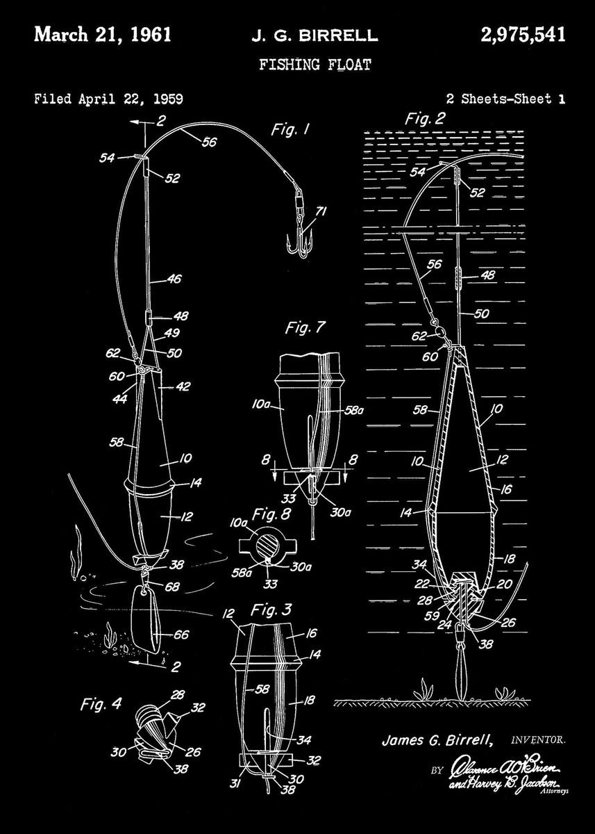 'Fishing Float Blueprint' Poster, picture, metal print, paint by Max ...