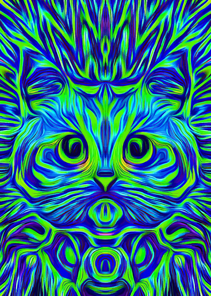'Psychedelic Cat Fantasy' Poster, picture, metal print, paint by ...