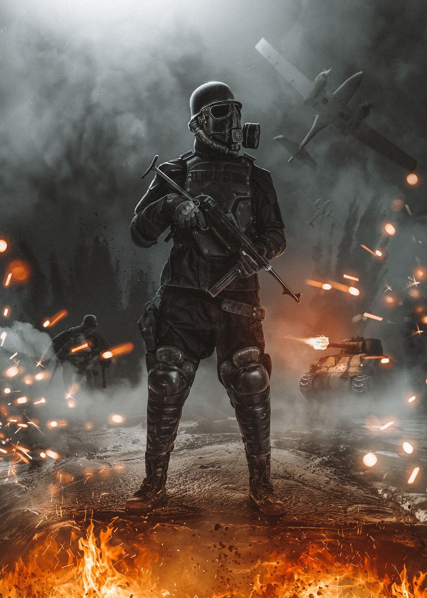 'Soldier in Battlefield' Poster, picture, metal print, paint by ...