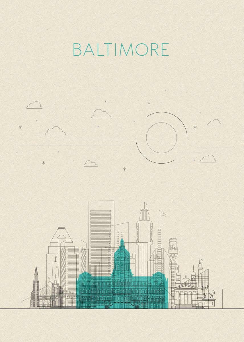 'Baltimore Skyline' Poster, picture, metal print, paint by Deniz A ...