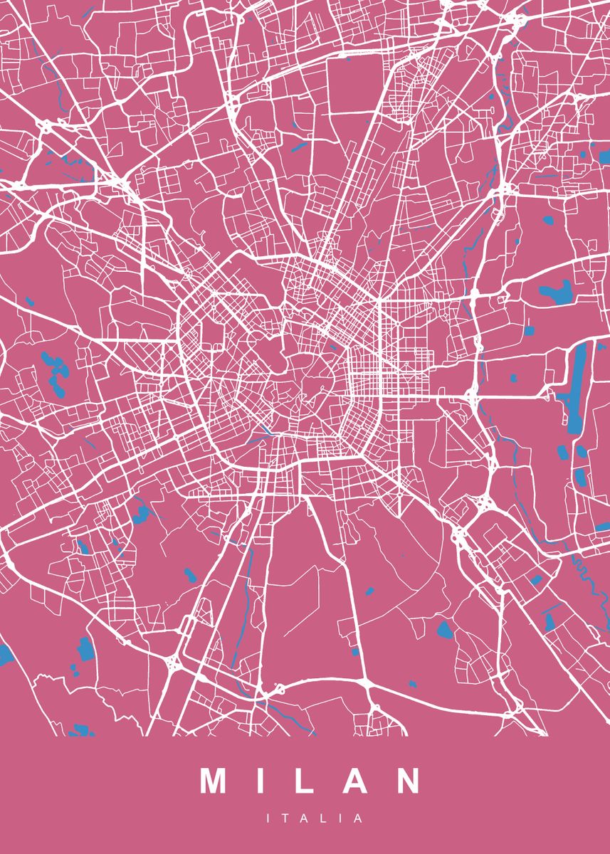 'MILAN Map ITALY ' Poster, picture, metal print, paint by UrbanMaps ...