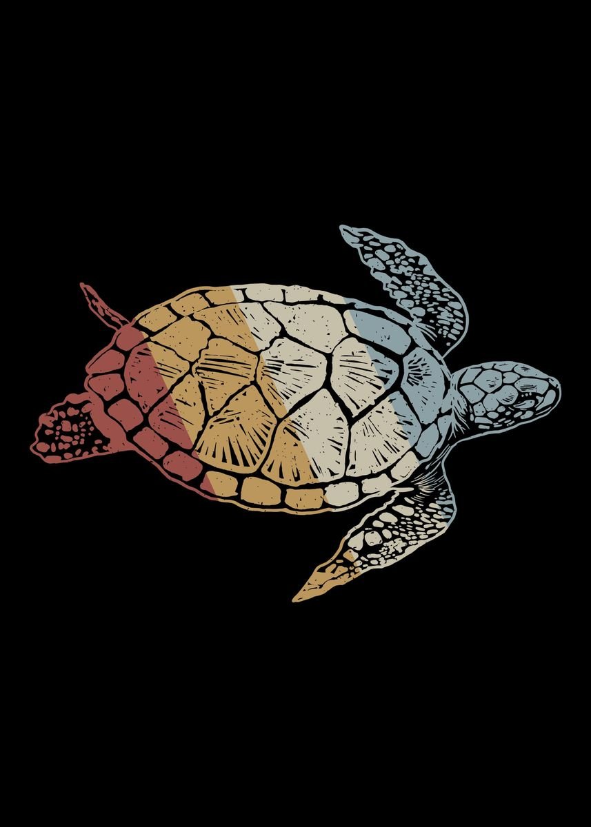 'Sea Turtle Retro Vintage' Poster, picture, metal print, paint by ...