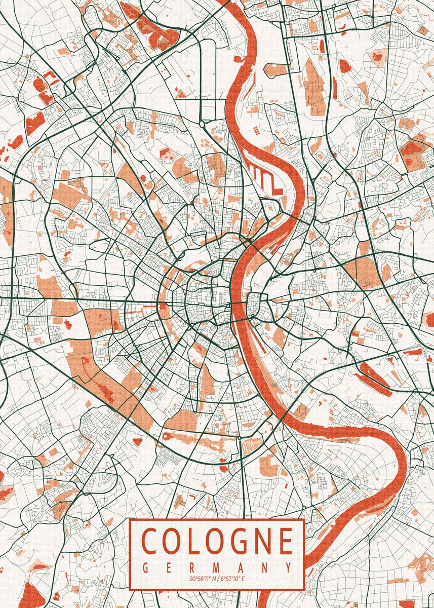 'Cologne City Map Bohemian' Poster, picture, metal print, paint by ...