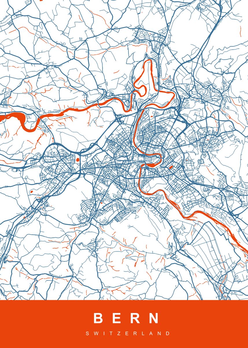 'BERN Map SWITZERLAND' Poster by UrbanMaps | Displate