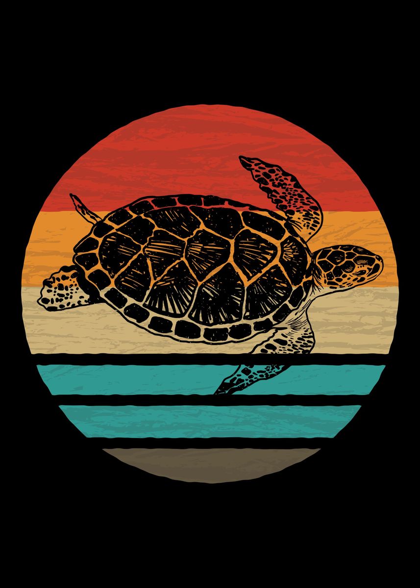 'Sea Turtle Retro Vintage' Poster, picture, metal print, paint by ...
