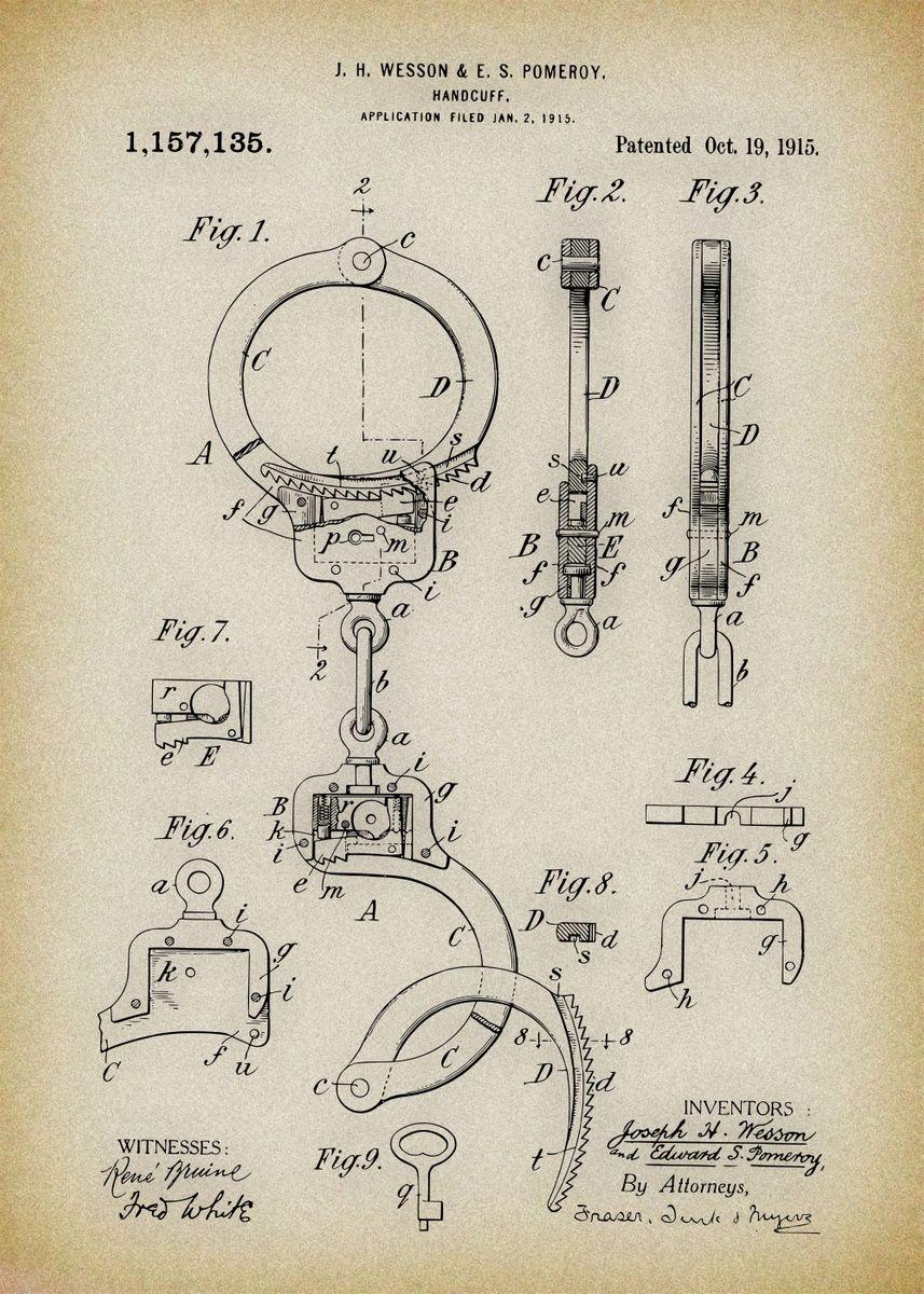'Handcuffs Patent' Poster, picture, metal print, paint by Sam Kal ...