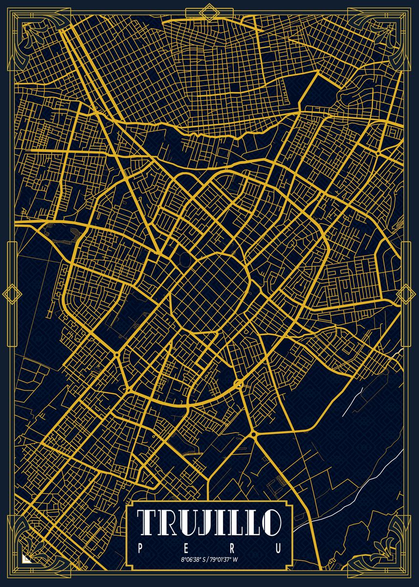 'Trujillo City Map Gold' Poster by deMAP Studio | Displate