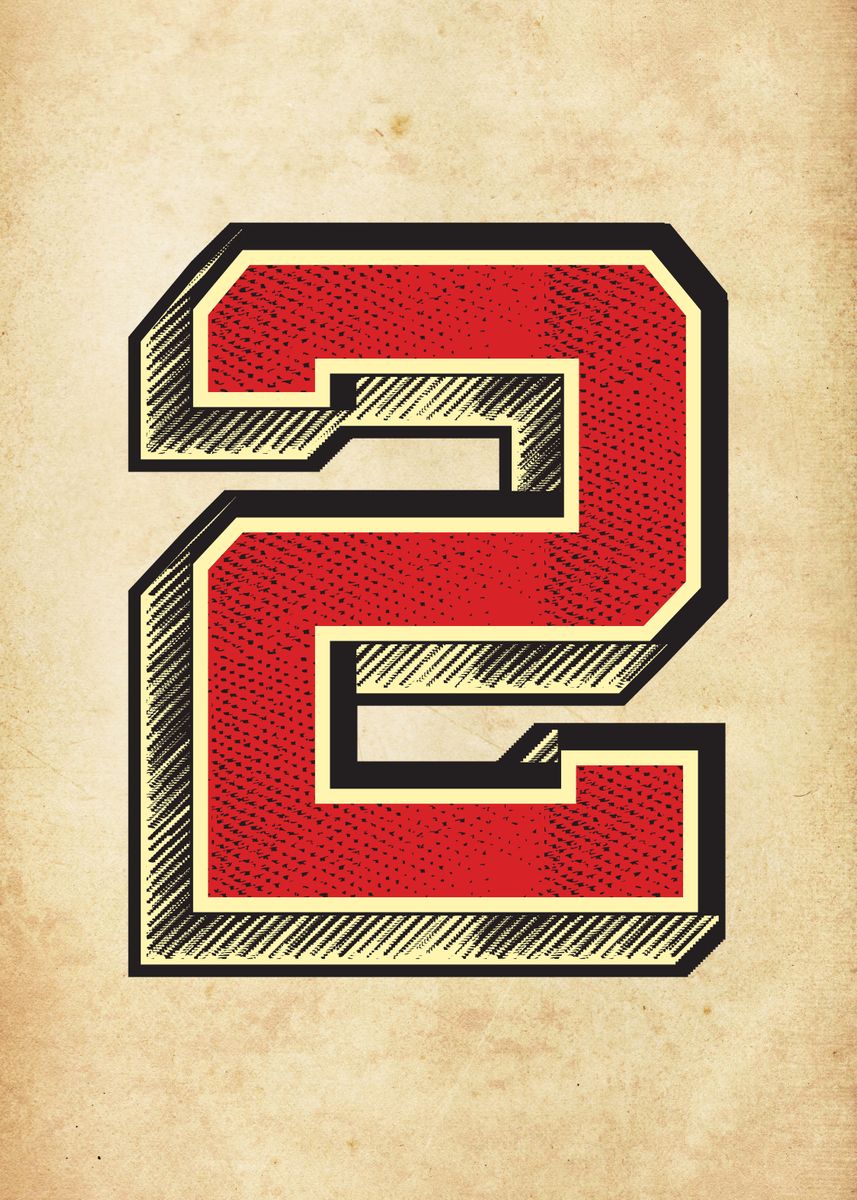 'Vintage Number 2 TWO' Poster, picture, metal print, paint by OliArt ...