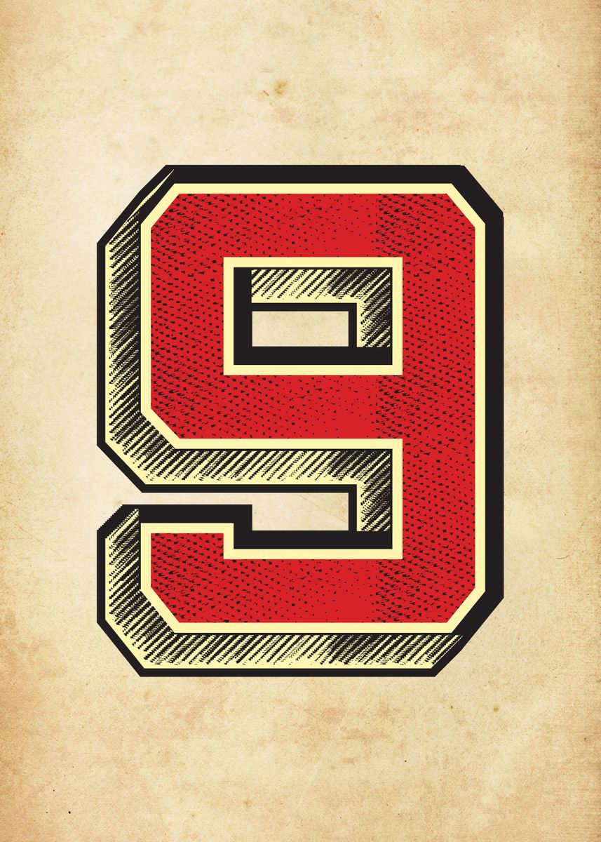 'Vintage Number 9 NINE' Poster, picture, metal print, paint by OliArt ...