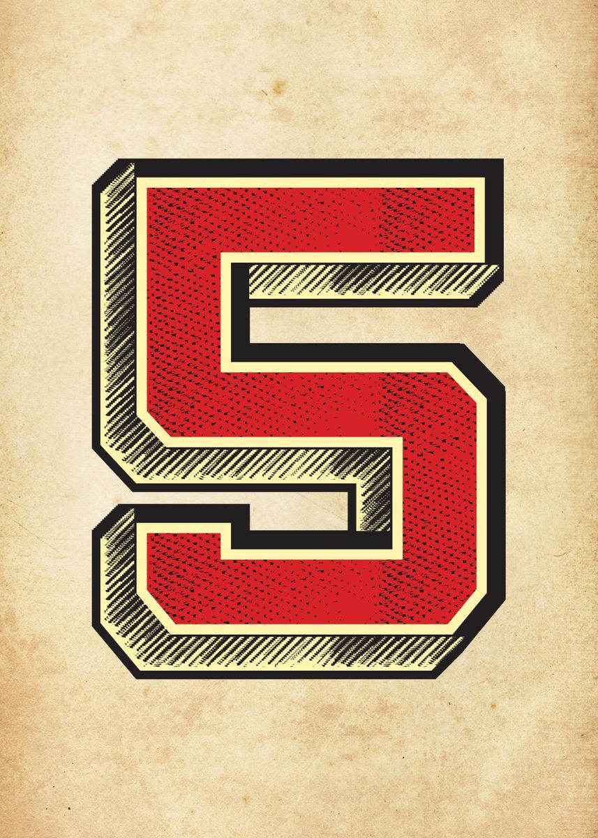 'Vintage Number 5 FIVE' Poster, picture, metal print, paint by OliArt ...