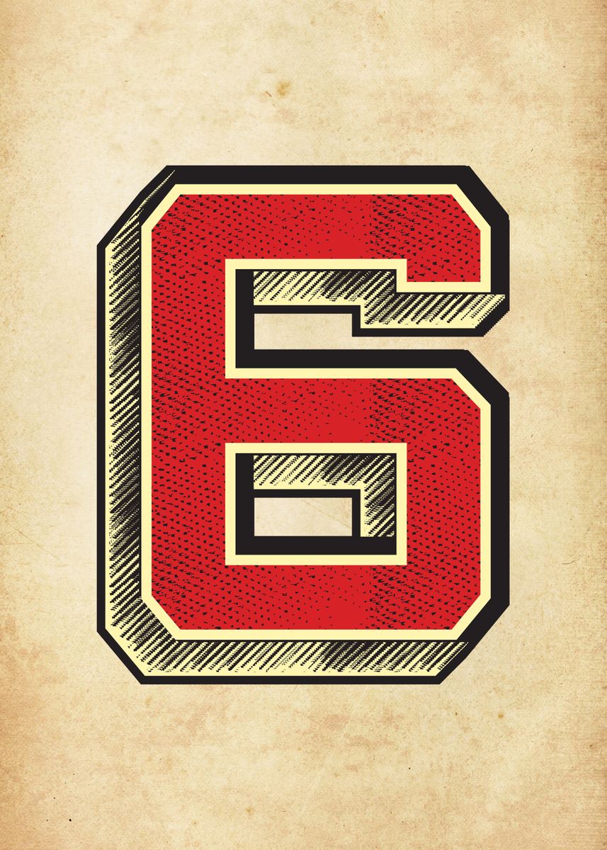 'Vintage Number 6 SIX' Poster, picture, metal print, paint by OliArt ...