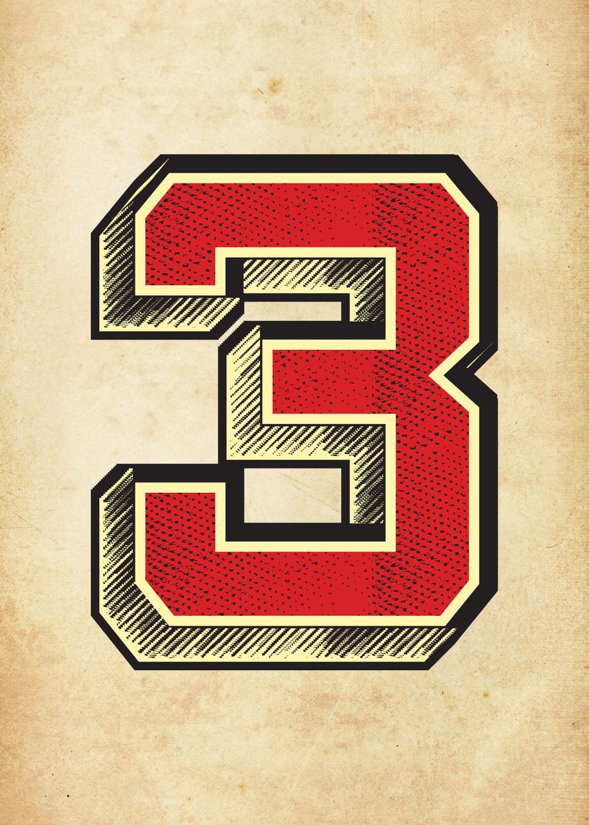 'Vintage Number 3 THREE' Poster, picture, metal print, paint by OliArt ...