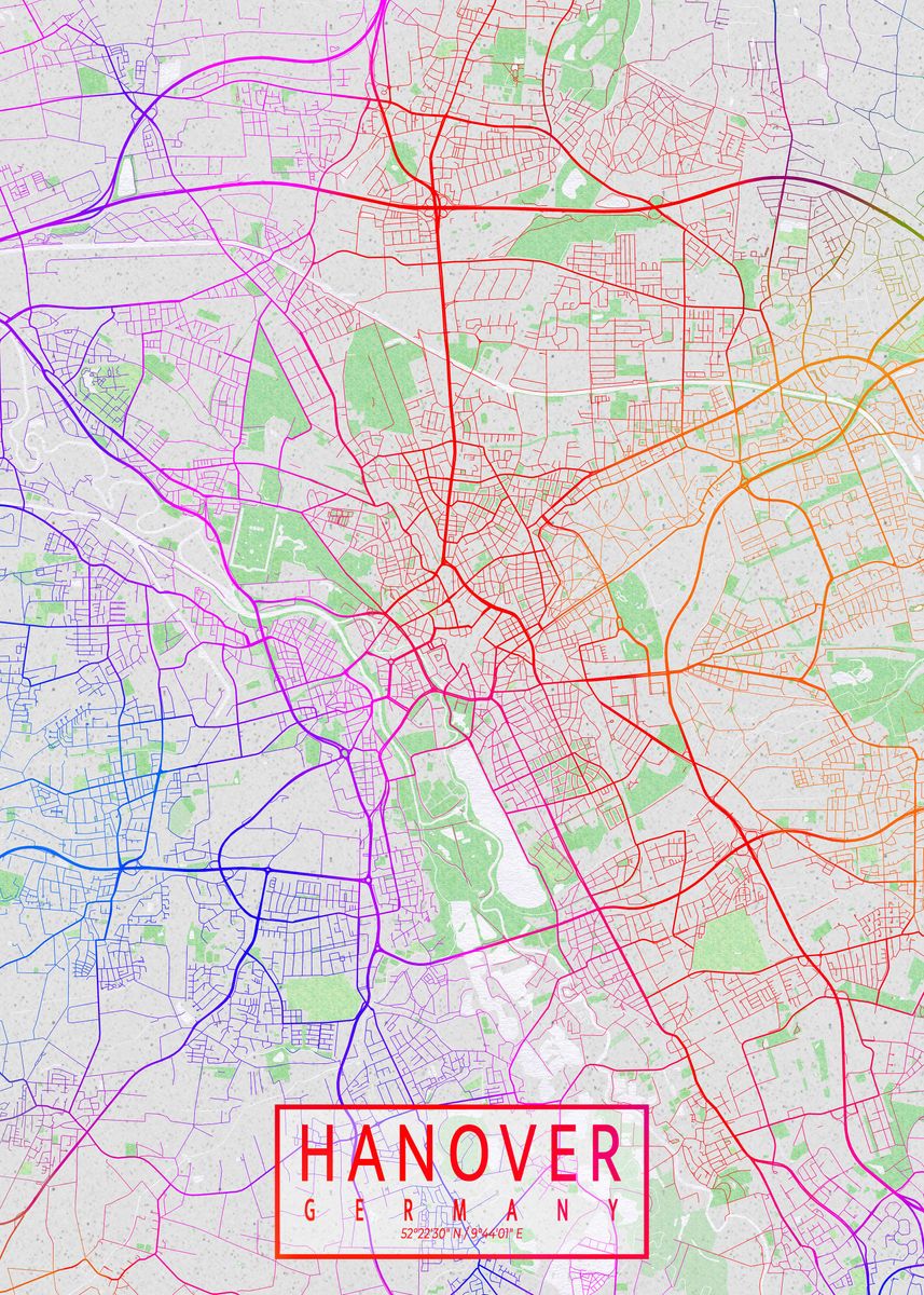 'Hanover City Map Colorful' Poster, picture, metal print, paint by ...