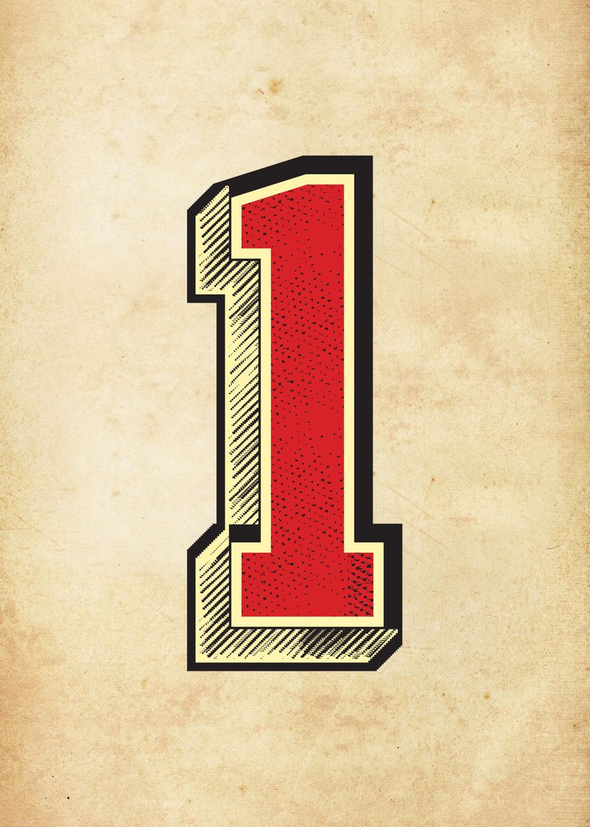 'Vintage Number 1 ONE' Poster, picture, metal print, paint by OliArt ...